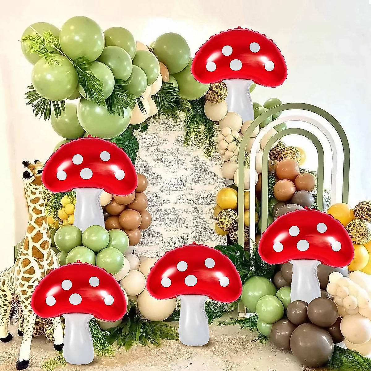 Mushroom Balloons, 6 Pcs Cute Mushroom Foil Balloons, 31 Inch Large Mushroom Shaped Birthday Balloons for Forest Plant Themed Party Decoration Wedding Baby Shower Gender Reveal