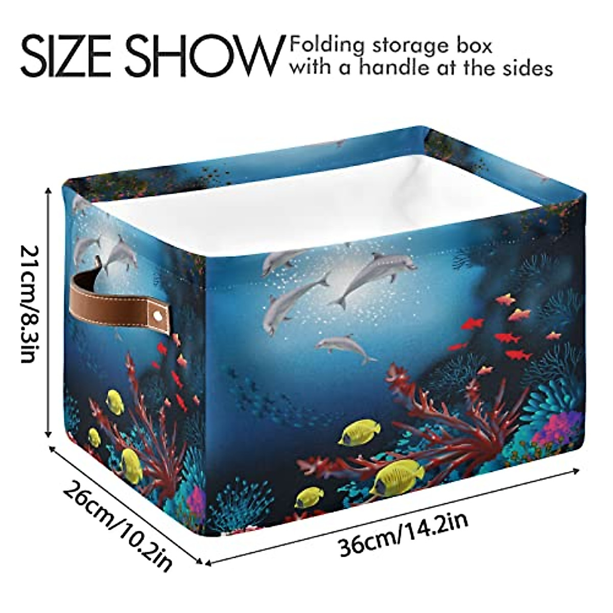 Sea Ocean Animal Dolphin Fish Storage Bin Canvas Toys Storage Basket Bin Large Storage Cube Box Collapsible with Handles for Home Office Bedroom Closet Shelves,1 pc