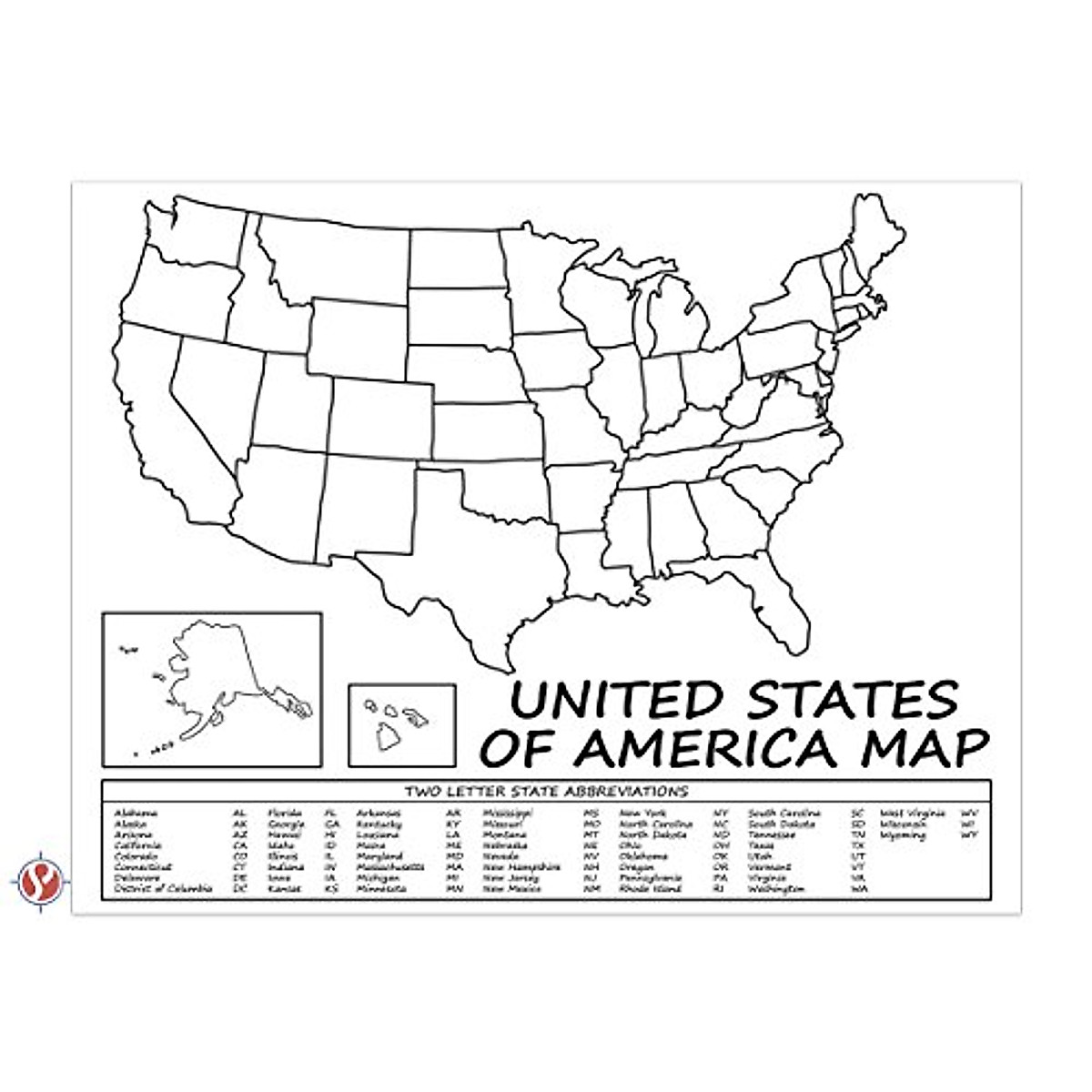 United States Map - USA Poster, US Educational Map - with 2 Letter State Abbreviation - for Ages Kids to Adults - Home School Office | Printed on 110Lb Card Stock - 8.5 x 11" Inches - Bulk Pack of 10