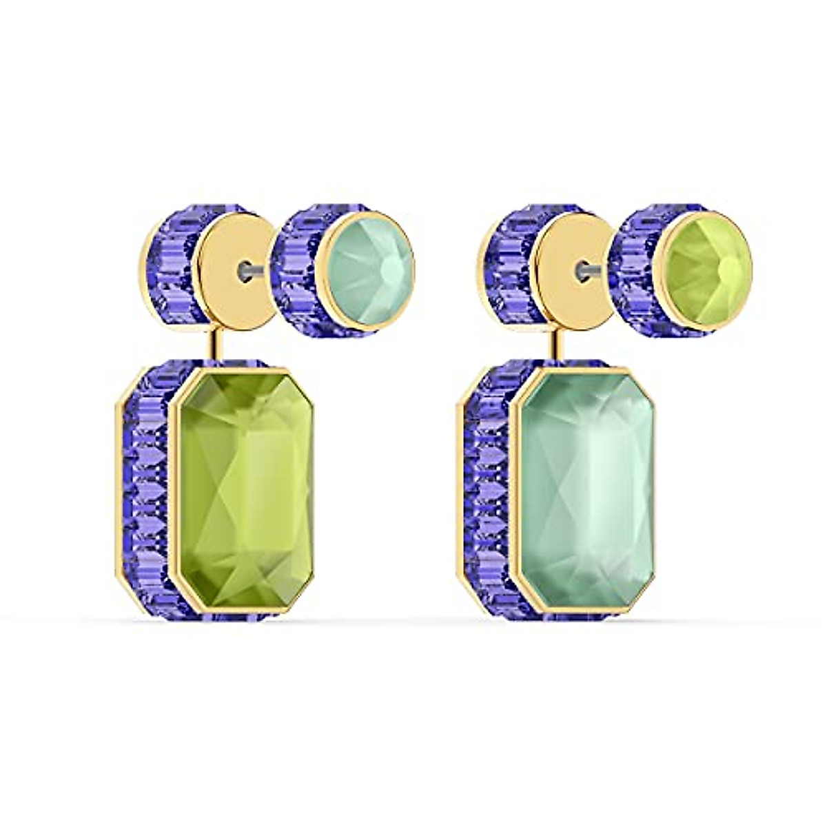 SWAROVSKI Chroma Asymmetrical Reversible Drop Earrings, Multicolored Crystals on a Gold-Tone Finish Setting, Part of the Swarovski Chroma Collection