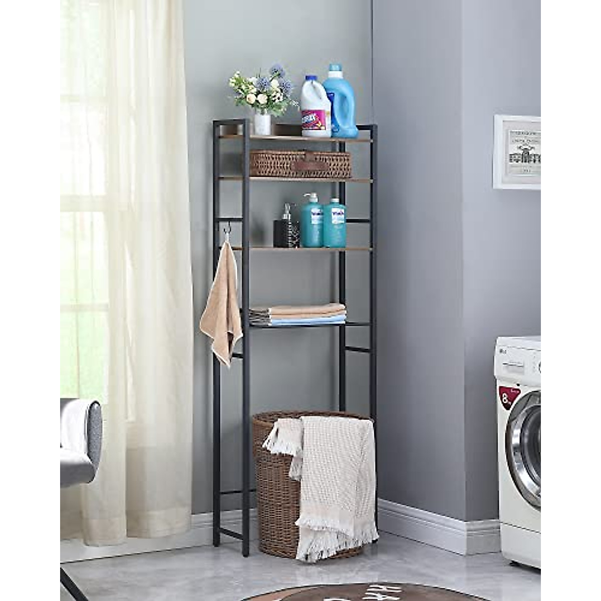 Kavonty Over The Toilet Storage Rack, 4-Tier Bathroom Space Saver with Adjustable Shelves,Freestanding Bathroom Organizer, Bathroom Organizer for Bathroom, Bathroom Toilet Rack,Rustic Brown