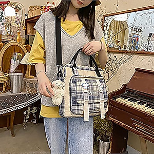 SINRWROD Kawaii Backpack with Bear Plush Pin, Aesthetic Backpack Japanese School Handbag Ita Bag, Back to School Backpack One Size