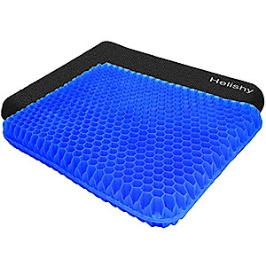 Gel Seat Cushion - 1.65inch Double Thick Egg Seat Cushion with Non-slip Cover - Coccyx Cushion for Back & Sciatica Pain - Office chair Car Seat Cushion - Honeycomb Breathable Design, Durable, Portable