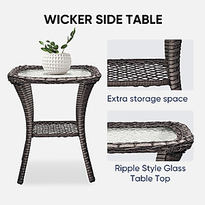 Belord Patio Rocking Chairs Bistro Set - Wicker Outdoor Rocking Chairs Set of 2 with Side Table, All Weather Rattan Rocker Seating Patio Furniture Set for Porch Balcony Garden Brown