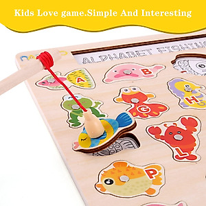 NASHRIO Magnetic Wooden Fishing Game Toy for Toddlers, Alphabet Fish Catching Games Puzzle with Letters, Preschool Learning ABC Educational Toys for 3 4 5 6 Years Old Girl Boy Kids