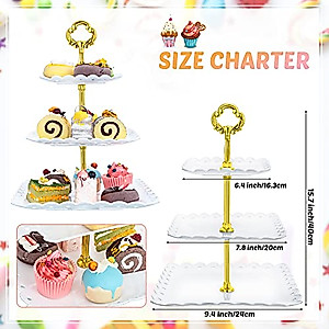 Gandeer 6 Sets of 3 Tier Plastic Cupcake Stand, White Plastic Tiered Serving Stand for Cupcake Stands for Dessert Table Mini Cake Fruit Snack Square Dessert Display Trays for Wedding Birthday