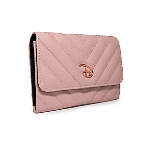 Buckle Down Disney Wallet, Foldover, Disney Signature D Logo Rose Gold, Pink, Chevron Stitch, Vegan Leather