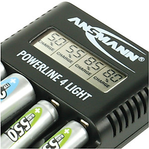 Ansmann 1001-0011-US-590-10 Powerline 4 Light AA/AAA Smart Battery Charger + USB-Port LCD-Display + 4X Fujitsu AA Batteries
