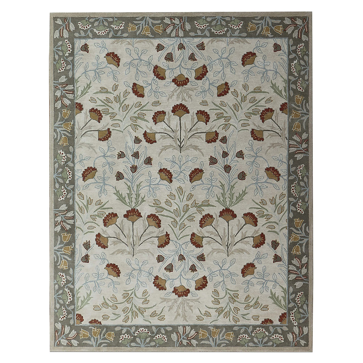 Old Hand Made Floral Bleige Tulips Traditional Style Oriental Woolen Area Rugs (8'x10')