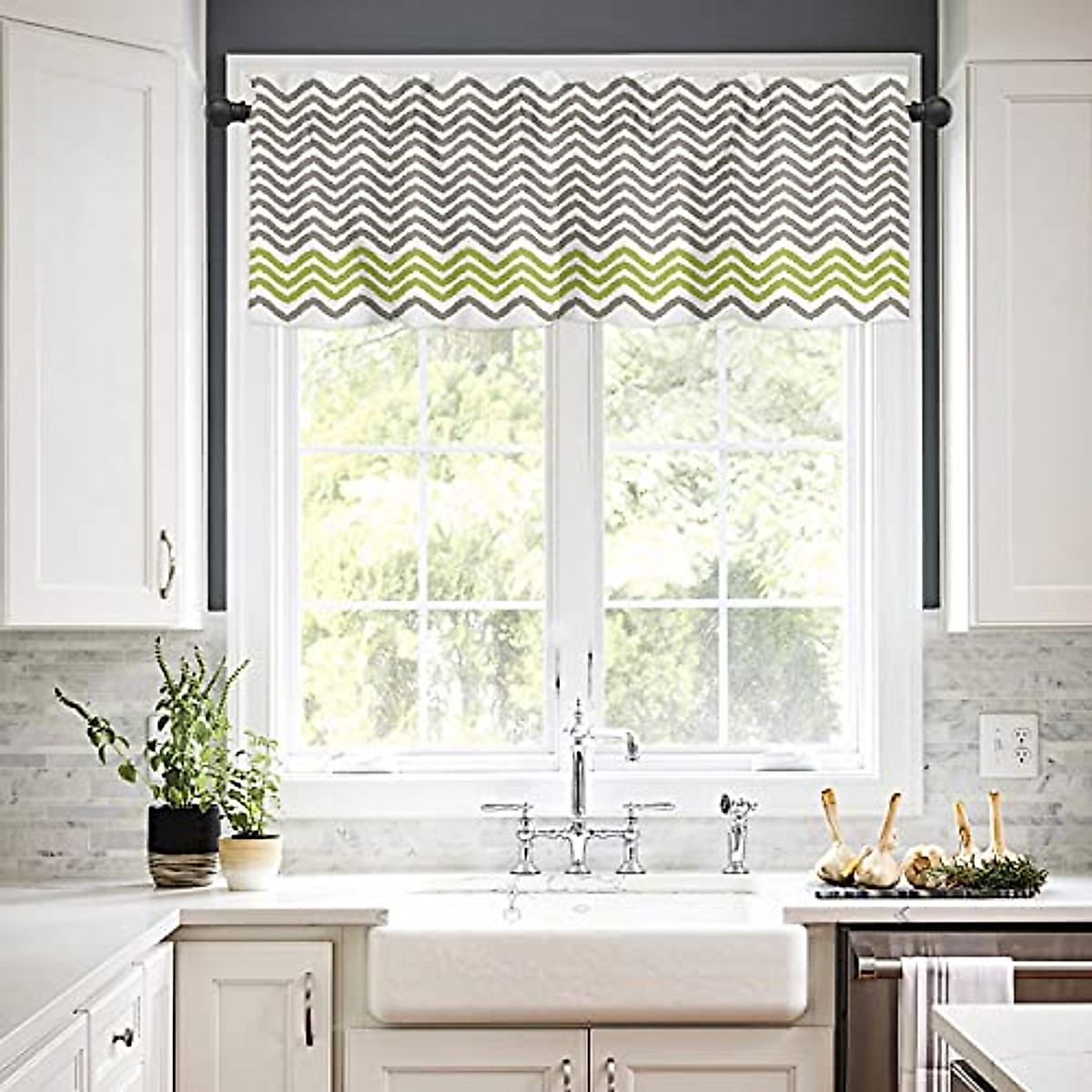 Artwork Store Valances Windows Curtain Abstract Chevron Zig Zag Gary and Yellow Ripple Kitchen Valances Rod Pocket Window Treatment Short Curtains Valance for Window 1 Panel,42 by 18 inches