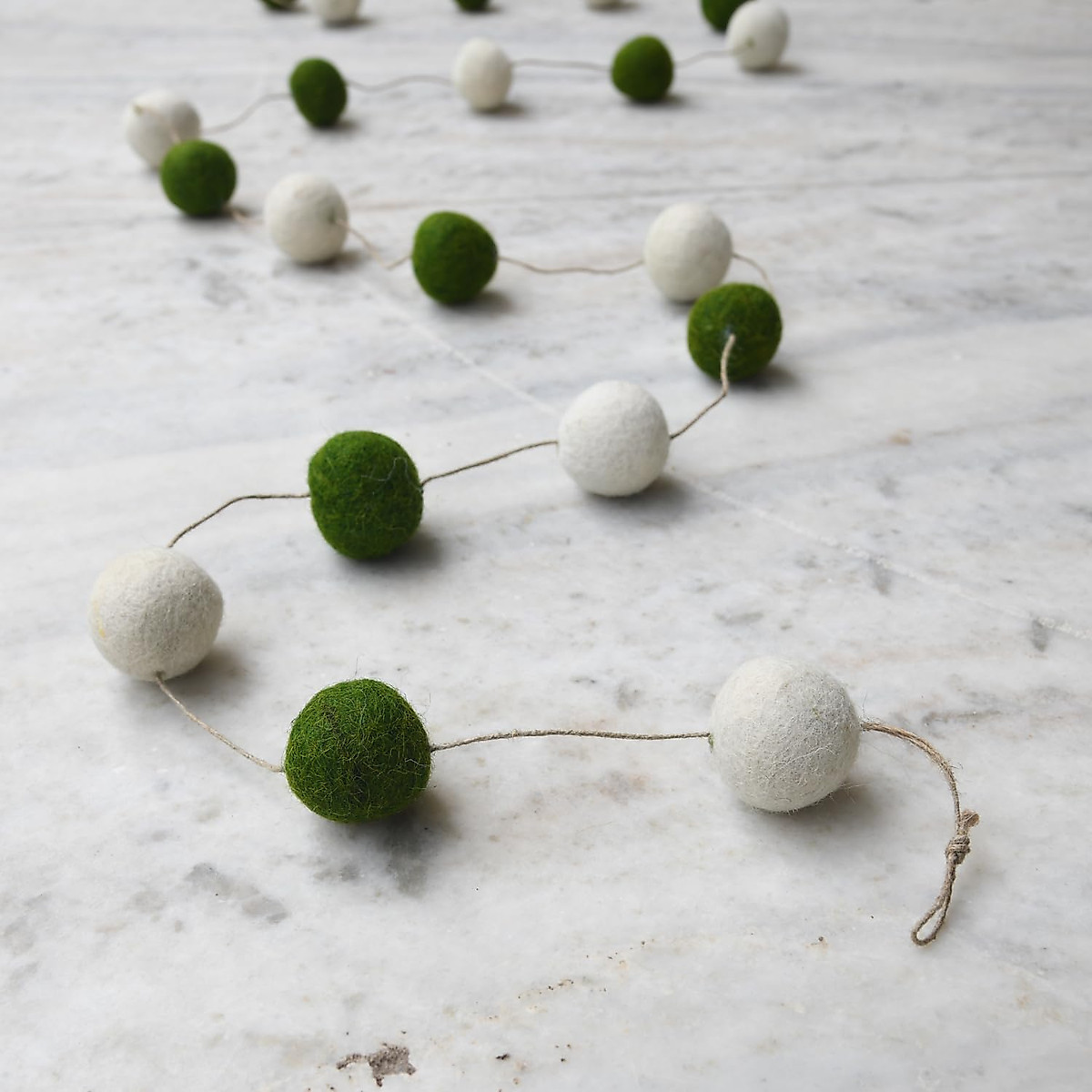 De Kulture Handmade Premium Wool Felt Micro POM POM Garland Eco Friendly Halloween Wall Hanging Home Office Theme Party Holiday Decoration Banner | 24 Inches (Set of 4) (Green & Off White)