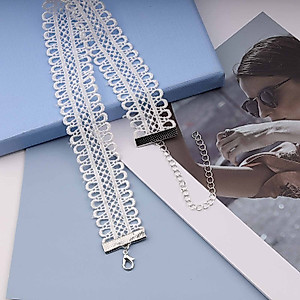 TseanYi Wide Lace Choker Necklace White Hollow Lace Collar Necklace Elastic Clavicle Necklace Chain Fashion Jewelry for Women(White)