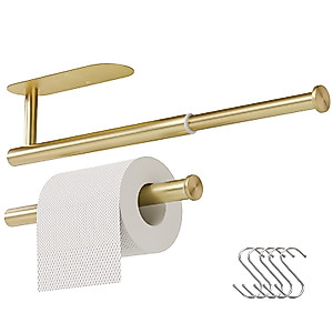 Youdian Adjustable Paper Towel Holder Under Cabinet,Under Counter Paper Towel Holder Wall Mount for Kitchen Bathroom Organization Storage,Adhesive and Screws,Stainless Steel,14.76 inch with 5 Hooks