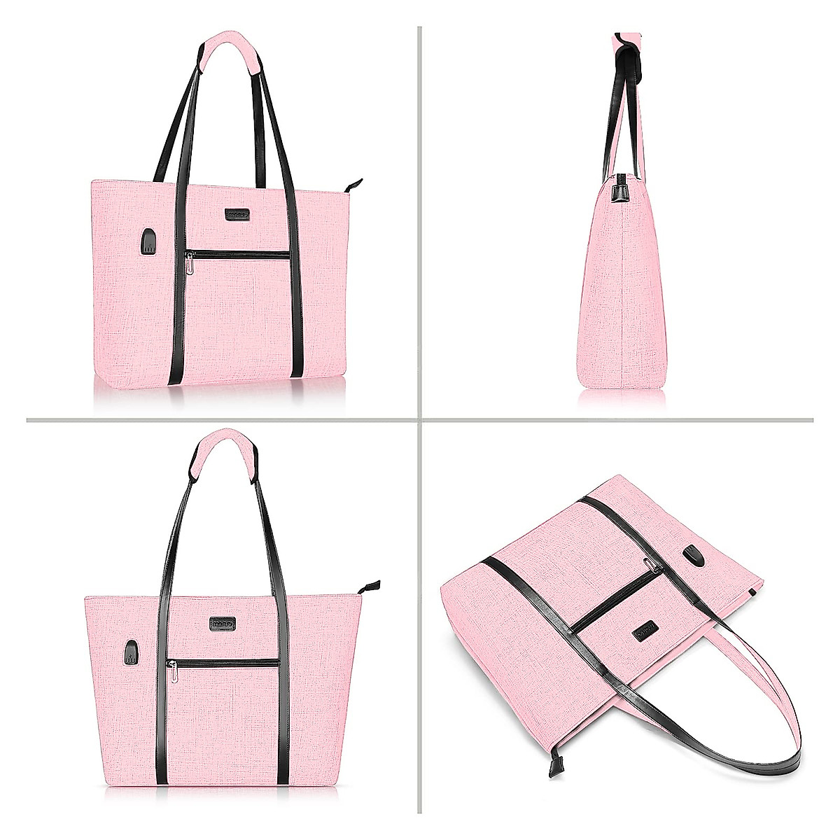 MOSISO USB Port Laptop Tote Bag for Women,Compatible with MacBook, 17-17.3 inch Notebook and Chromebook, Work Travel Business Computer Bag with Small Purse, Pink