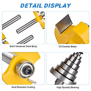 Rabbet Router Bit - Router Bit Set with 6 Bearings Set ( 1/2", 7/16", 3/8", 5/16", 1/4", 1/8" Bearings) Carbide Tipped Rabbeting Router Bits 1/4 Shank