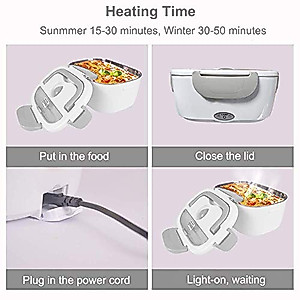 Electric Lunch Box for Car and Home 110V & 12V 40W - Removable Stainless Steel Portable Food Grade Material Warmer Heater - with 2 in 1 Fork & Spoon