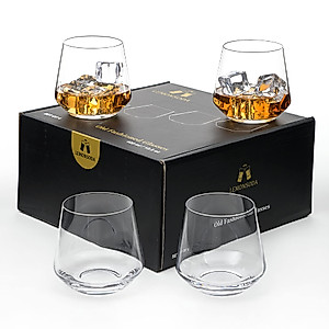 LEMONSODA High-End Double Rocks Glasses (Set of 4) – Lead-Free Crystal – Perfect for Scotch, Bourbon, Old-Fashioned – 400mL Capacity – Gift Box Included.