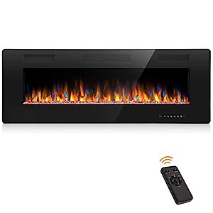 Joy Pebble 50 inch Electric Fireplace Inserts, in-Wall Recessed and Wall Mounted 750/1500W Fireplace Heater, Touch Screen, Remote Control with Timer, Adjustable Flame Color and Speed