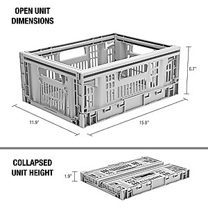 CleverMade CleverCrates Pro-Grade 15.8 Liter Collapsible Storage Bin/Container: Grated Wall Utility Basket/Tote, Grey, 3 Pack