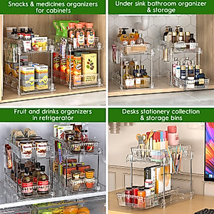 RIKOJUXI 3 Packs 2 Tier Under Sink Organizer with Removable Dividers and Stackable Design, Multi-use Pantry Organizers and Storage, Pull Out Cabinet Organizer Bathroom Counter Organizer
