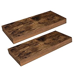 HOOBRO Floating Shelves, Wall Shelf Set of 2, 15.7 inch Hanging Shelf with Invisible Brackets, for Bathroom, Bedroom, Toilet, Kitchen, Office, Living Room Decor, Rustic Brown BF40BJ01