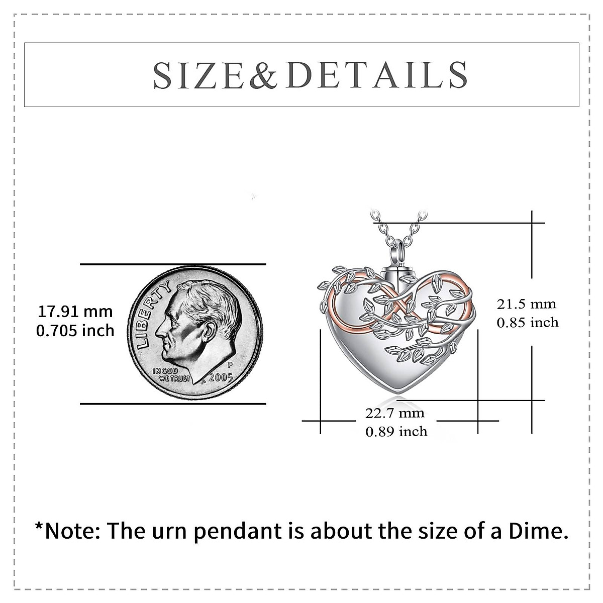 YFN Infinity Urn Necklace for Ashes Sterling Silver Heart Cremation Pendant Tree Leaf Keepsake Jewelry for Women Men Memorial Gifts for Couple