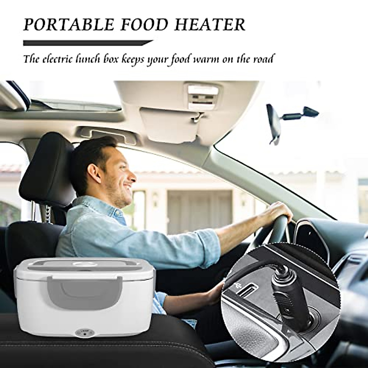 Ablink Electric Lunch Box Food Heater, Heated Lunch Box for Adults, 3 in 1 Electric Heating Lunch Box with Removable Stainless Steel Food Container for Car Track Home 110V & 12V & 24V(Grey)
