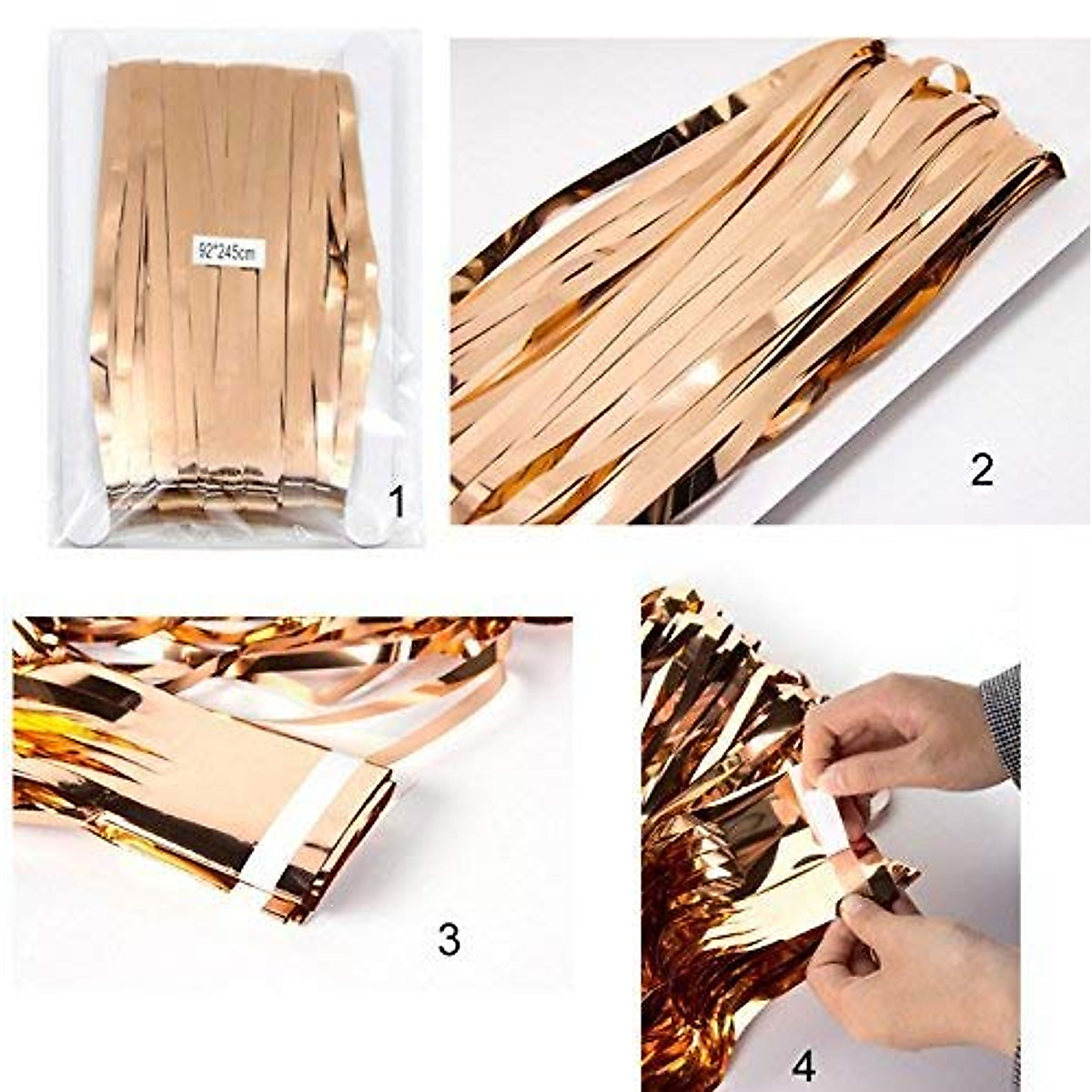 3pcs Foil Curtains Metallic Fringe Curtains Rose Gold, 3.28ft x 6.6ft Metallic Tinsel Curtains for Birthday Wedding Engagement Bachelorette Party Bridal Shower Baby Shower Decorations