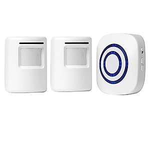 Wireless Home Security Driveway Alarm,Motion Sensor Alert Outdoor Chime Kit with 1 Plug-in Receiver and 2 PIR Motion Sensor Detector Alert for Business Home Office Shop, LED Indicators