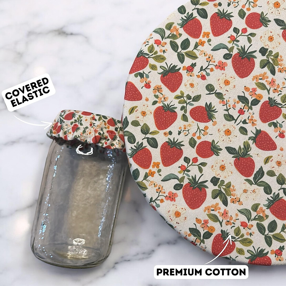 (4-Pack) Sourdough Reuseable Jar & Bowl Covers | Cute Baking Gift | 100% Cotton (3.7in, 7in, 9.25in, 11in) | Washable | Bread Making and Proofing | Kitchen Food Storage Gifting | Starter Cover Lid Kit