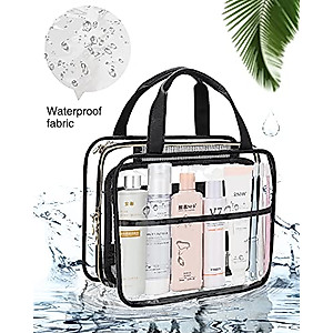 Hanging Toiletry Bag, Clear Travel Toiletry Bag with Detachable TSA Approved Clear Bag Airline 3-1-1 On Compliant Bag Large Makeup Bag for Men and Women (Black)