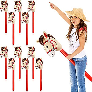 Chivao 12 Pieces Inflatable Stick Horse Cute Horse Head Stick Balloon Colorful Blow up Stick Horse Cowboy Cowgirl Party Decorations for Horse Themed Birthday Party (Black,37.4 Inches)