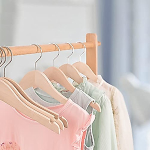 Nature Smile 20 Pack Unfinished/Natural Kids Baby Children Toddler Wooden Shirt Dress Coat Hangers with No Painting - 360°Stronger Anti-Rust Chrome Swivel Hook - Extra Smoothly Cut Notches