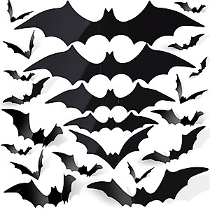 FANDAMEI 140PCS Bats Halloween Decoration, 5 Sizes Halloween Bats Wall Decor Party, 3D Bat Wall Decor for Halloween Decorations Indoor Outdoor. Black Sticky Bats Home, Bat Stickers for Window(140PCS)