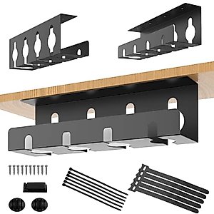 Cable Management Under Desk, 2 Pack 15.75 inch Metal Cable Management Tray Table Cable Raceway for Office & Home with Wire Organizer and Desk Cord Organizer Black