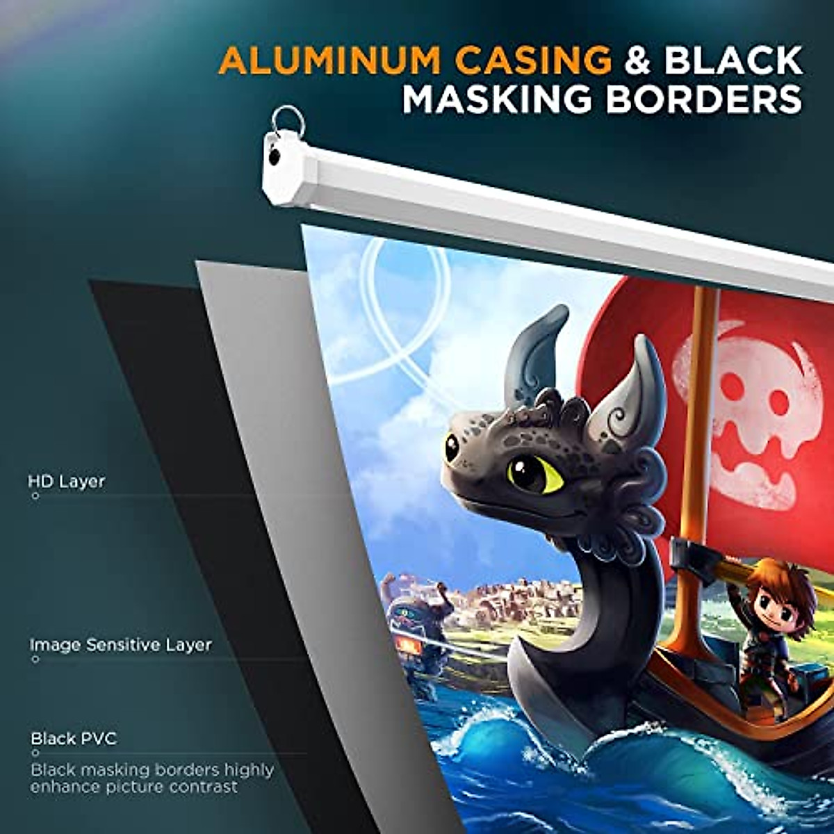 Motorized Projector Screen 100 Inch - Electric Projector Screen Motorized Indoor and Outdoor Movies Screen Pull Down, 16:9 4K 3D HD Compatible, Wall/Ceiling Mount, Ultra-Quiet, W/Remote Control