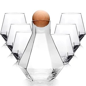 Cadamada Wine Decanter,Diamond Carafe Set with Cork Ball Stopper,Delicate Decanter Set for Tequila, Brandy, Scotch & Vodka, Gifts, Bar & Party Decorations