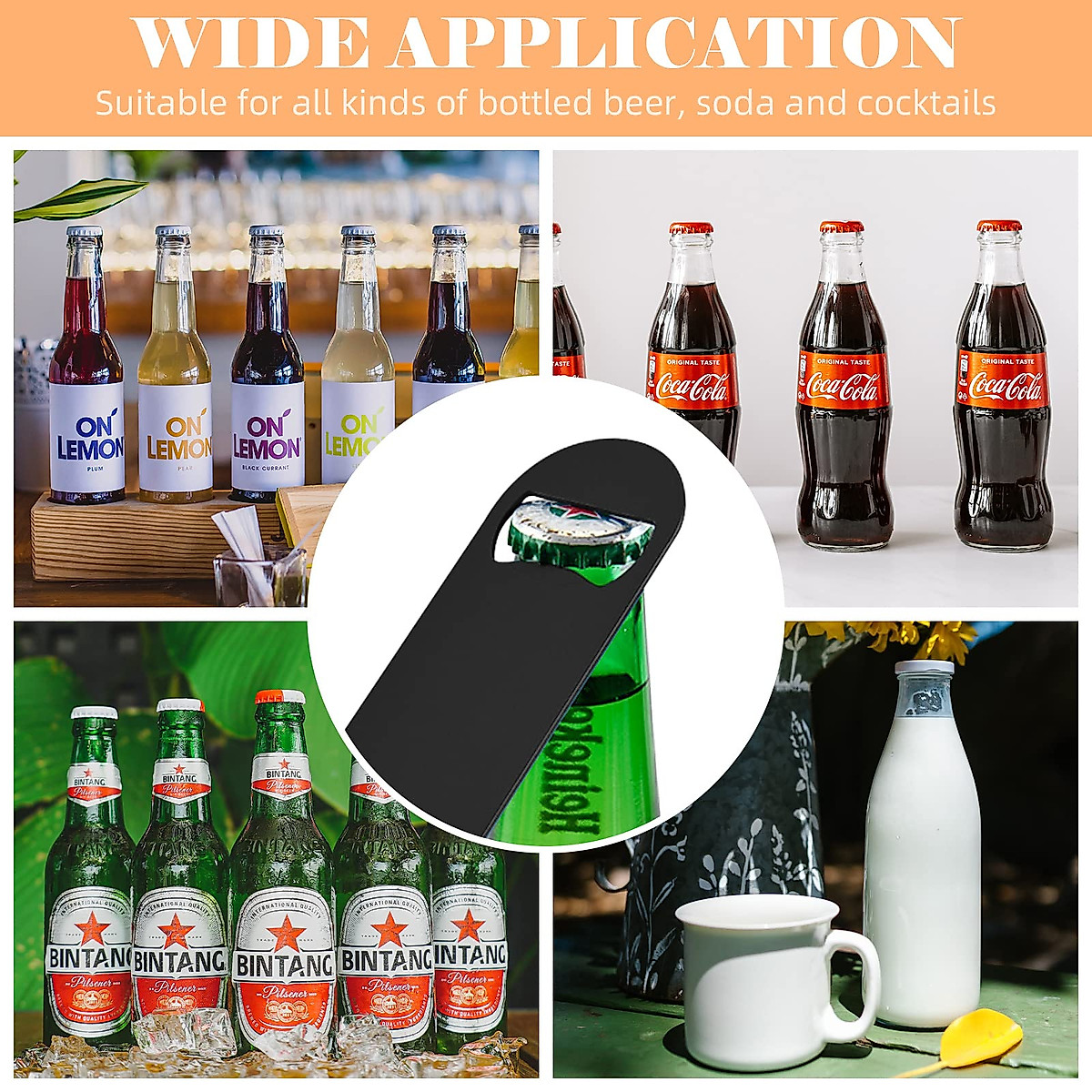 Ohiyoo 24 Pack Flat Beer Bottle Opener 5 inch Heavy Duty Stainless Steel Flat Bottle Opener Metal Beer Bottle Openers Black Beer Openers for Bartender Kitchen Bar or Restaurant (Black, 5 inch)