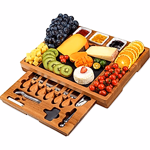 ABELL Charcuterie Cheese Board and Knife Set Acacia Charcuttery Platter and Serving Tray for Christmas Housewarming Thanksgiving Wedding Birthday
