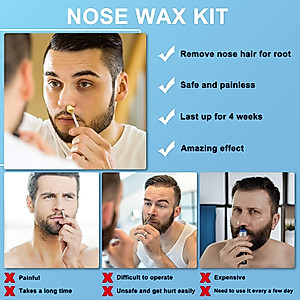 Nose Wax Kit for Men and Women - Instant Hair Removal, 100g Hard Wax, 20 Applicators, 10 Mustache Guards, and 10 Paper Cups - Painless, Safe, 20 times usage count - White Applicators