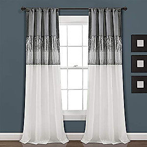Lush Decor Night Sky Window Curtain Panel for Living, Bedroom, Dining Room (Single Curtain), 42"W x 95"L, Gray & White