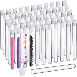 Hoteam 100 Pcs Clear Test Tubes with Lids Plastic Tube Plastic Vials for Scientific Experiments Party Supplies Birthday Candy Storage Seed Beads Powder Spice Liquid (White Lid,16 x 150 mm)