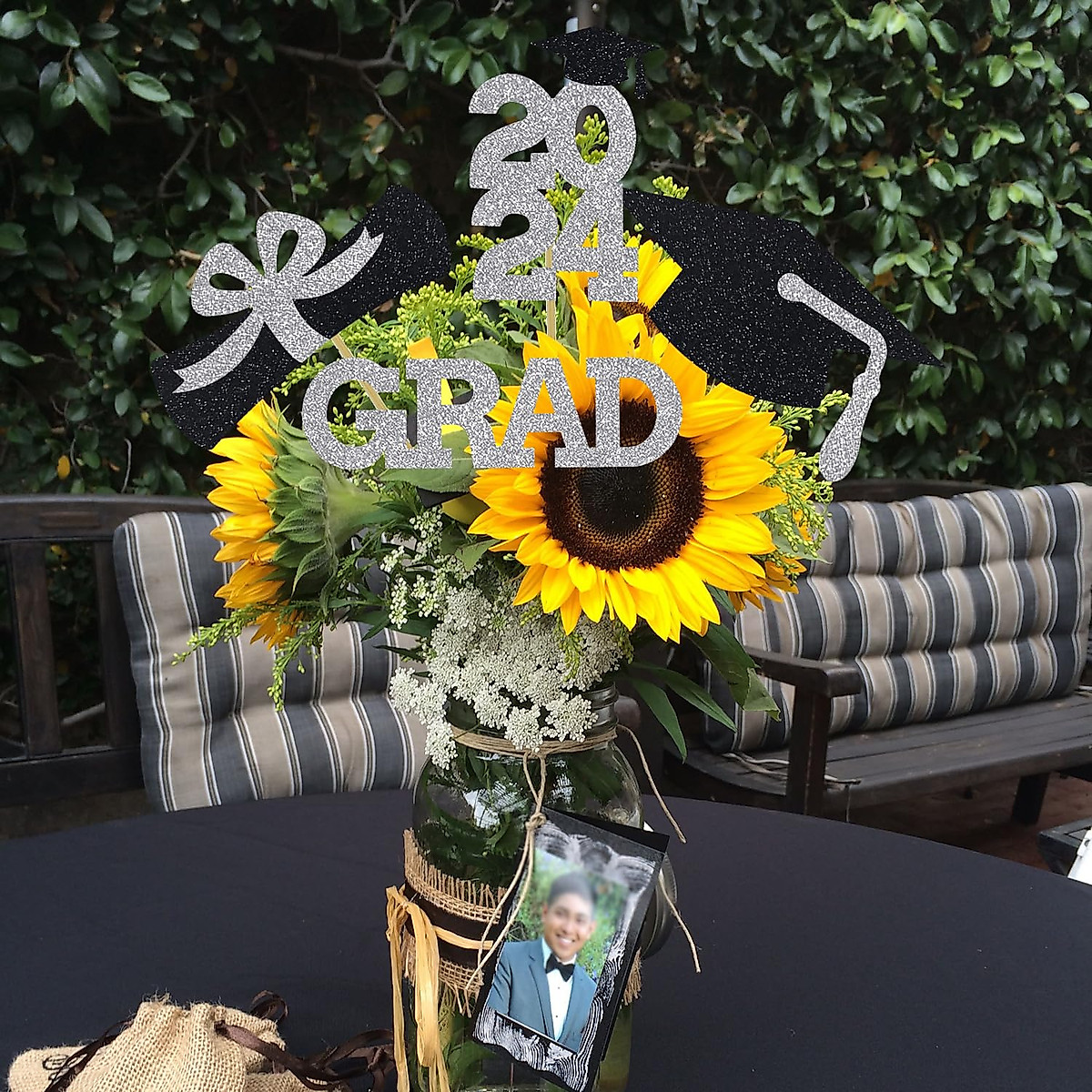 Silver Grad Centerpiece Sticks Class of Party Decor Black Cap Toppers Graduation Arrangement Supplies 16 Pieces