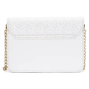 Olivia Miller Women's Fashion Rose Flower Embroidered Faux PU Leather Front Flap w Multi Compartment Off White Crossbody Bag Everyday Small Evening Casual Work Purse Handbag