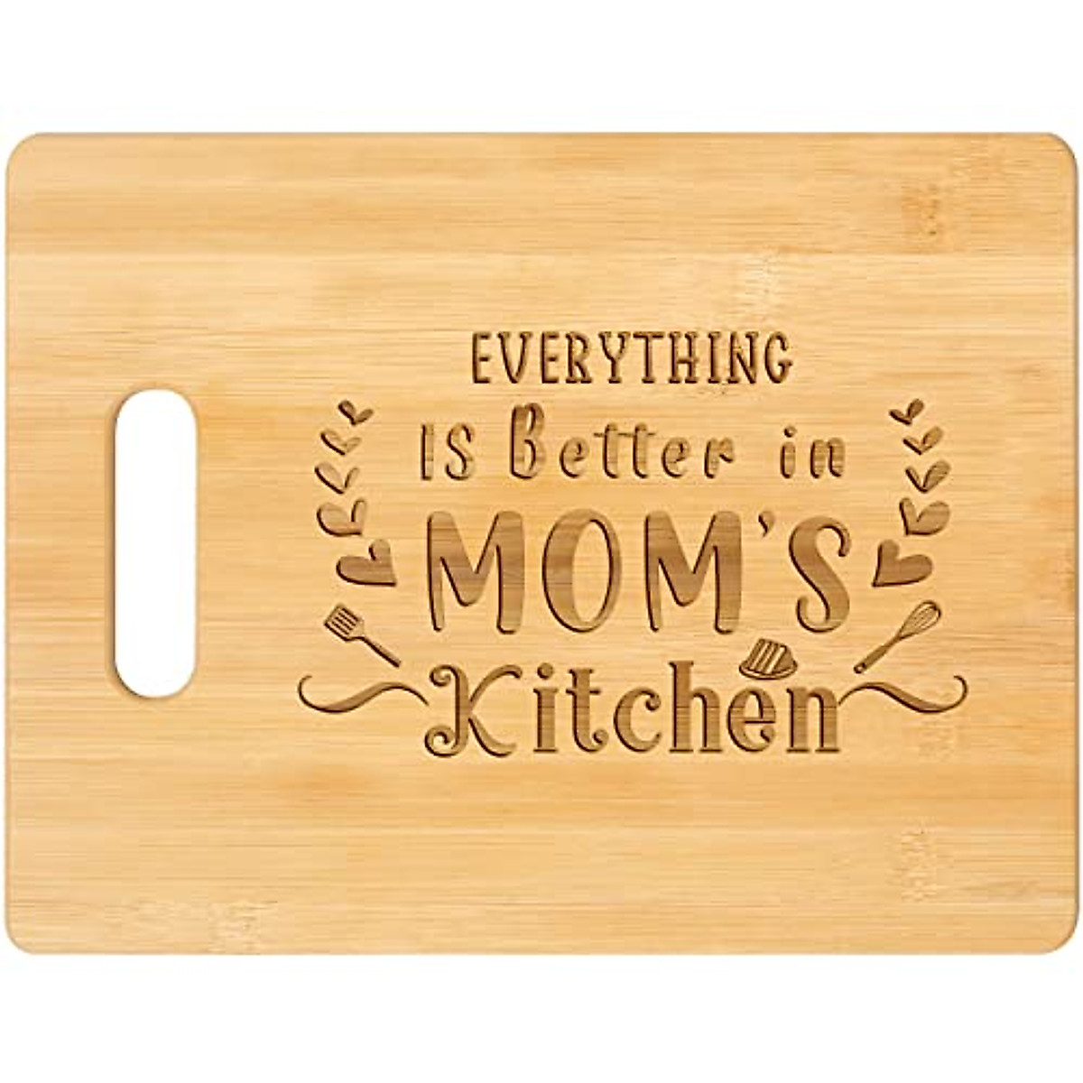 Pandasch Mothers Day Gifts for Mom, Unique Mom Birthday Gifts from Daughters Son - Personalized Engraved Bamboo Cutting Board for Mom with Warm Saying - Everything Is Better in Mom's Kitchen