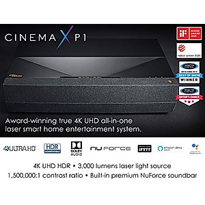 Optoma CinemaX P1 4K UHD Laser TV Home Theater Projector | Bright 3000 Lumens | Ultra Short Throw | Integrated NuForce Soundbar | Stream Netflix and Prime Video | Works with Alexa and Google Assistant