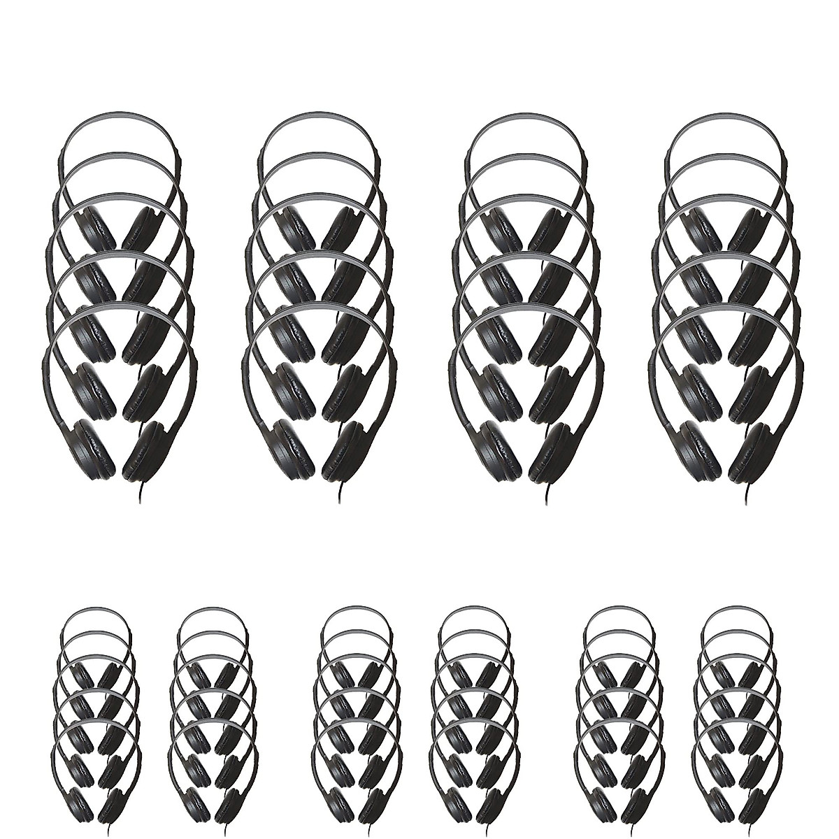 Soundnetic SN313 Classroom Over The Head Stereo Headphones with Leatherette Earpads, Black, Count of 100, Pack of 1