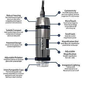 Dino-Lite HDMI Digital Microscope AM5218MZT- 720p, 20x - 220x Optical Magnification, Polarized Light