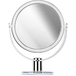 DecorRack 2 Sided Magnifying Mirror, 1x/2x Magnification, 6 Inch Makeup Mirror, Tabletop Vanity Mirror, Transparent