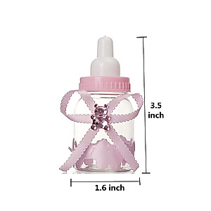 Fannuoncc 12 Pcs Baby Bottle Shower Favor, 3.5-Inch Mini Plastic Candy Bottles for Baby Shower, Party Decoration (Pink)